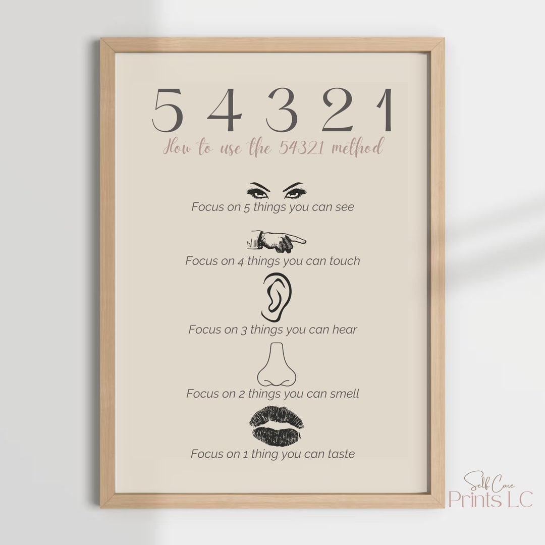 54321 Mindfulness Poster 5 Senses Grounding Technique Anxiety Coping Skill Sensory Awareness ...