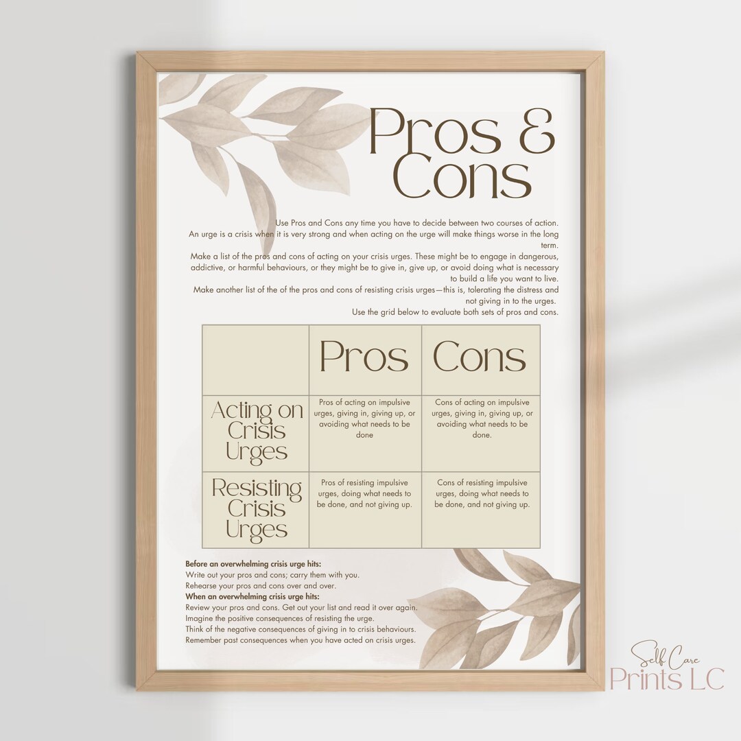 Pros & Cons Poster | Worksheet | DBT | Dialectical Behaviour Therapy ...