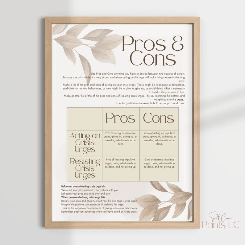 Pros & Cons Poster | Worksheet | DBT | Dialectical Behaviour Therapy ...