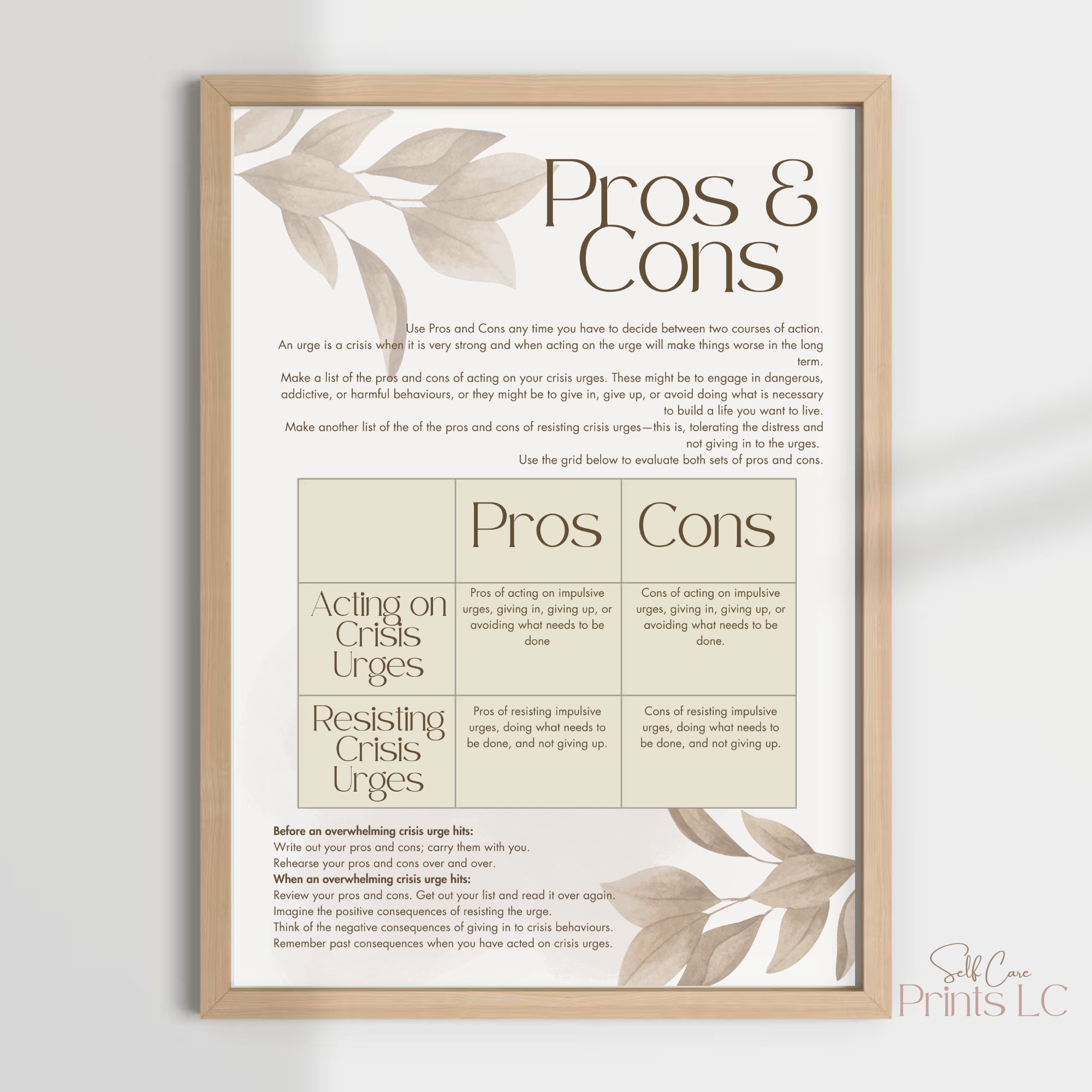 Pros & Cons Poster | Worksheet | DBT | Dialectical Behaviour Therapy ...