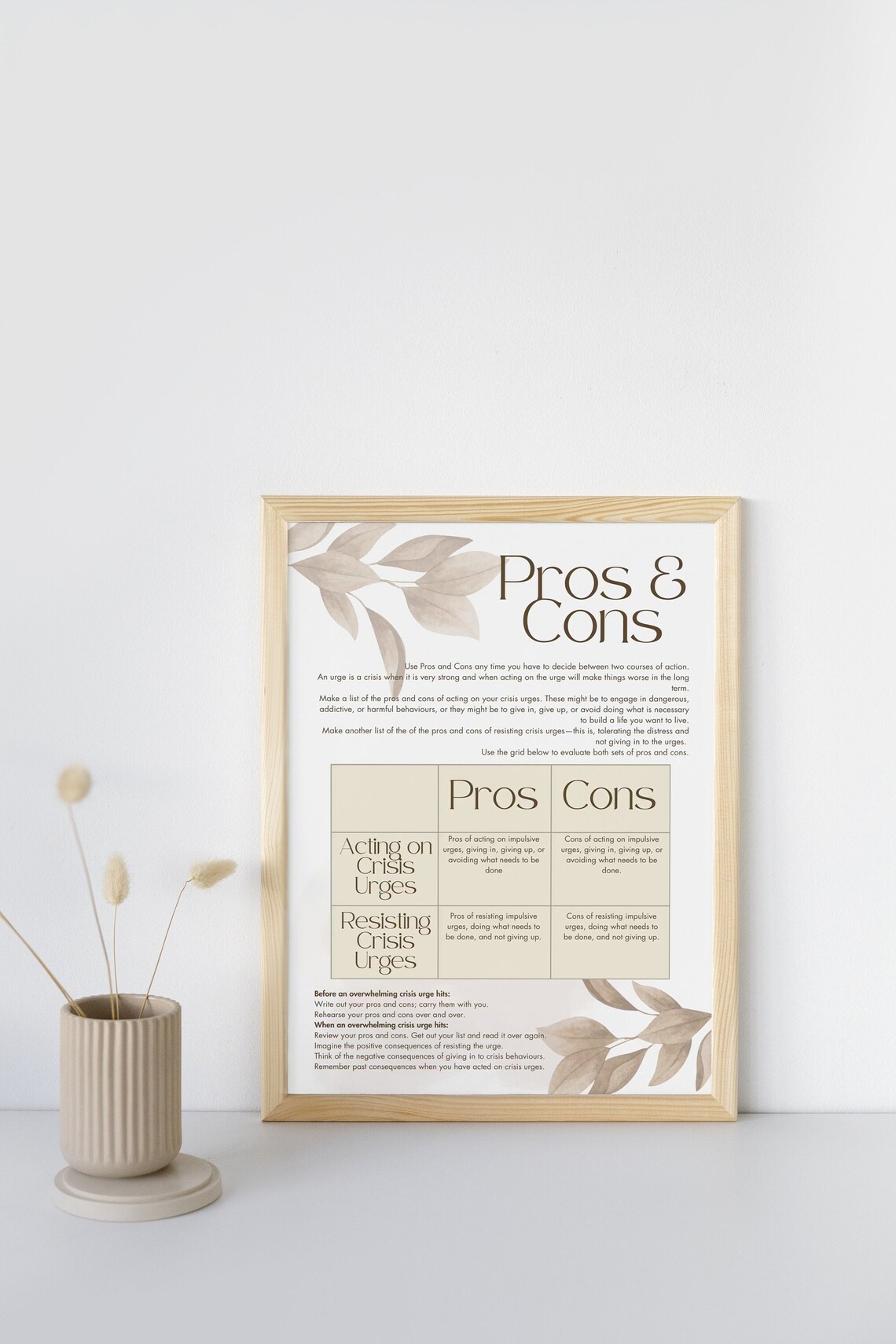 Pros & Cons Poster | Worksheet | DBT | Dialectical Behaviour Therapy ...