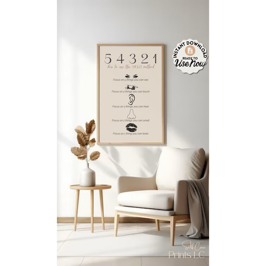 54321 Mindfulness Poster 5 Senses Grounding Technique Anxiety Coping Skill Sensory Awareness ...