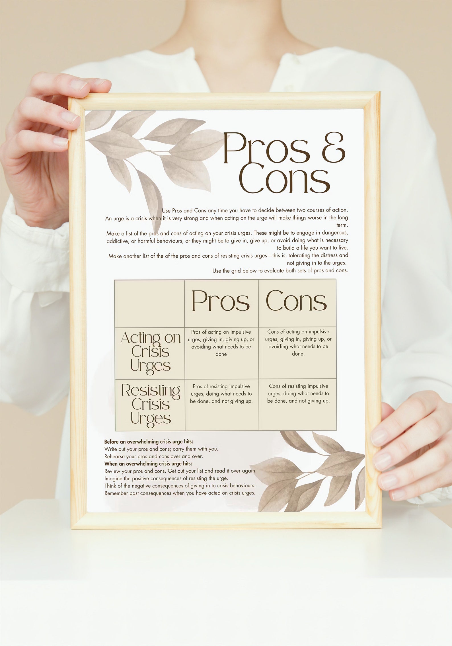 Pros & Cons Poster Worksheet DBT Dialectical Behaviour - Etsy UK