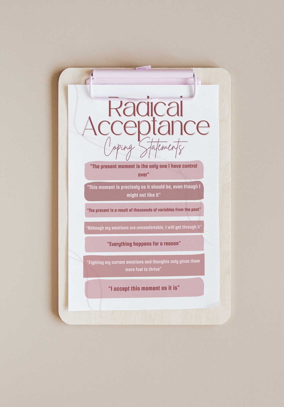 Radical Acceptance Coping Statements | DBT | Poster | Worksheet | Self ...