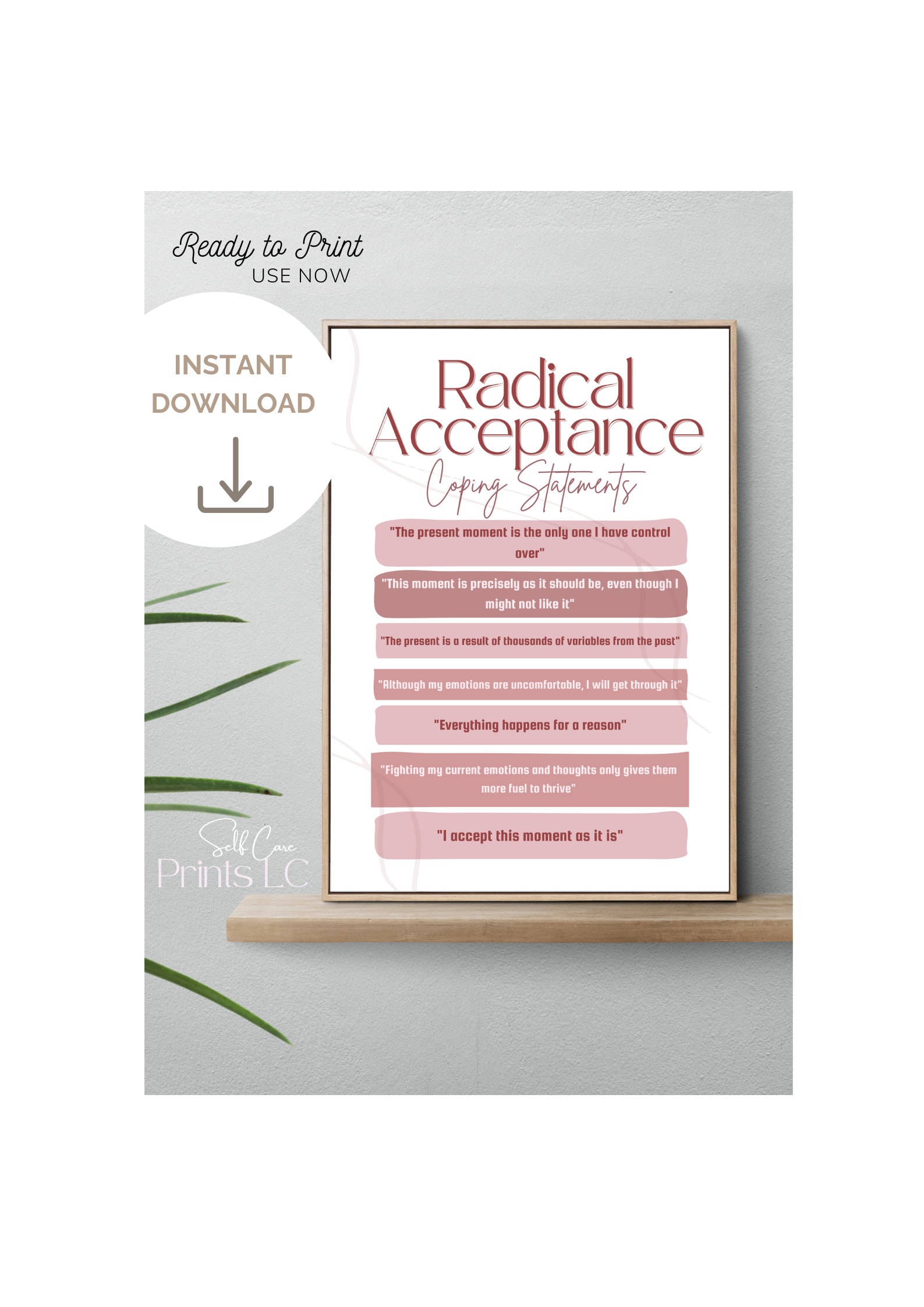 Radical Acceptance Coping Statements DBT Poster Worksheet Self Help ...