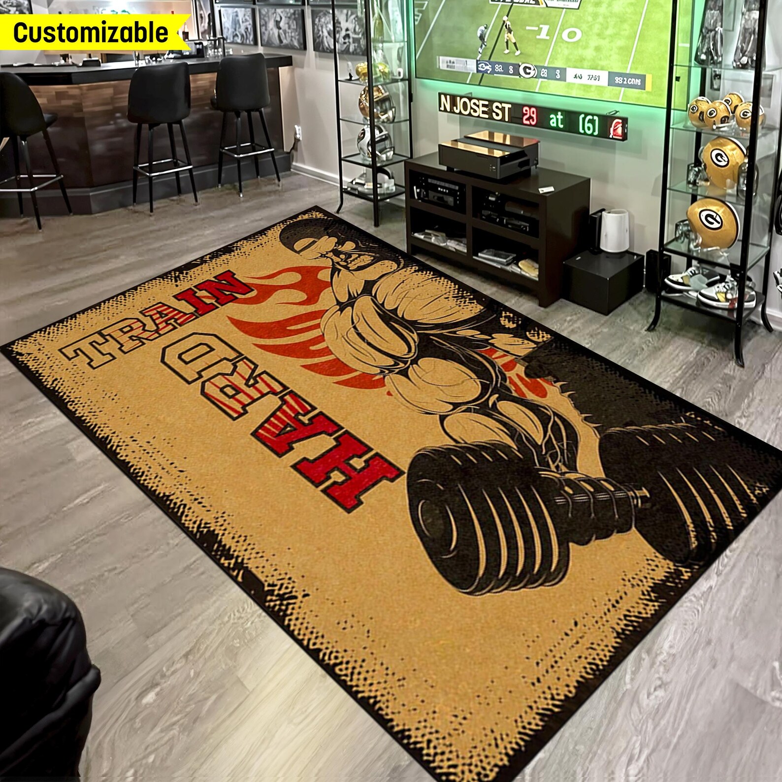 Gym Rug, Bodybulding Rug, Train Hard GYM Rug, Dumbell Rug, Gym Custom ...