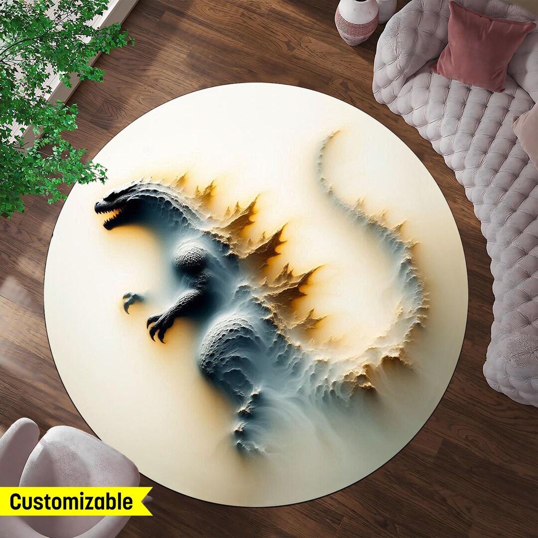 Godzilla Rug, Godzilla Gift,silhouette Rug,monster Godzilla,round Rug ...