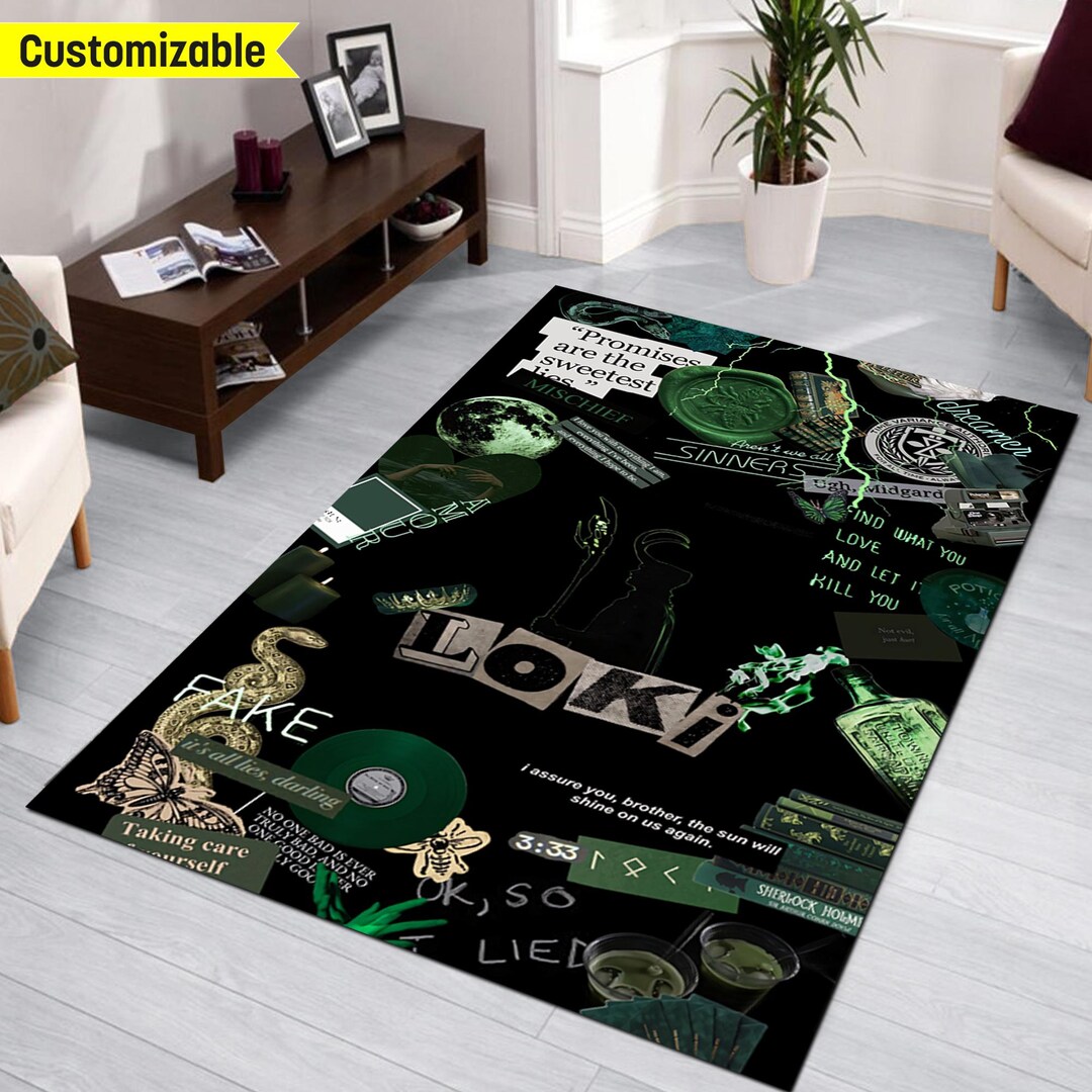 Loki Collage Poster Carper, God of Mischief Rug, Aesthetic Green ...