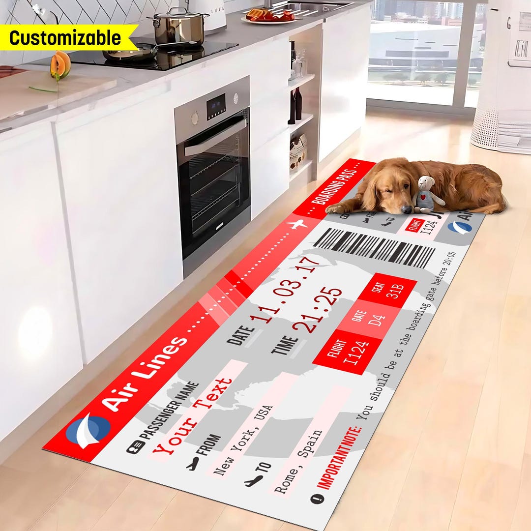 Boarding Pass Runner Rug – Personalized Airplane Ticket Hallway Carpet ...