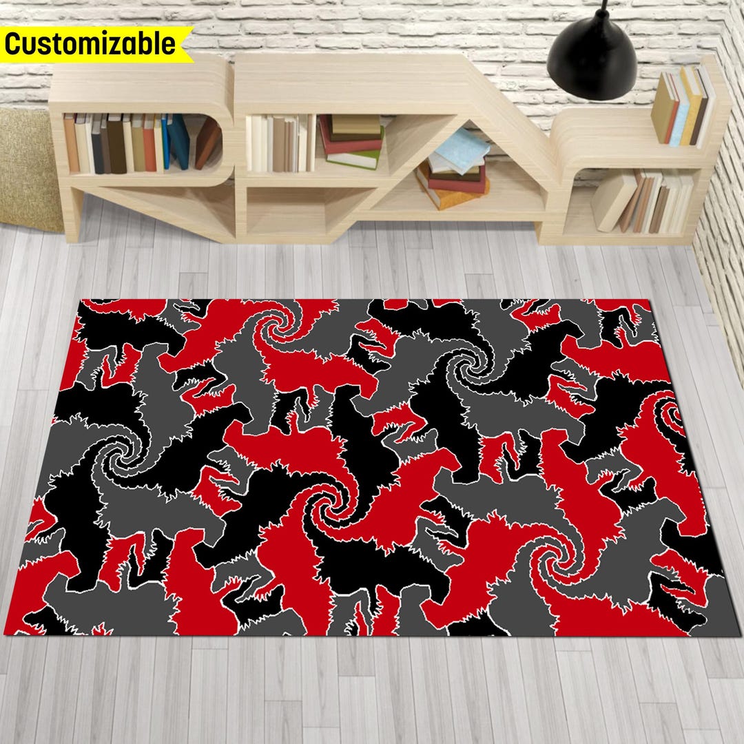 Monster Godzilla Rug, Art Godzilla Rug, Red Godzilla Rug,black Godzilla ...