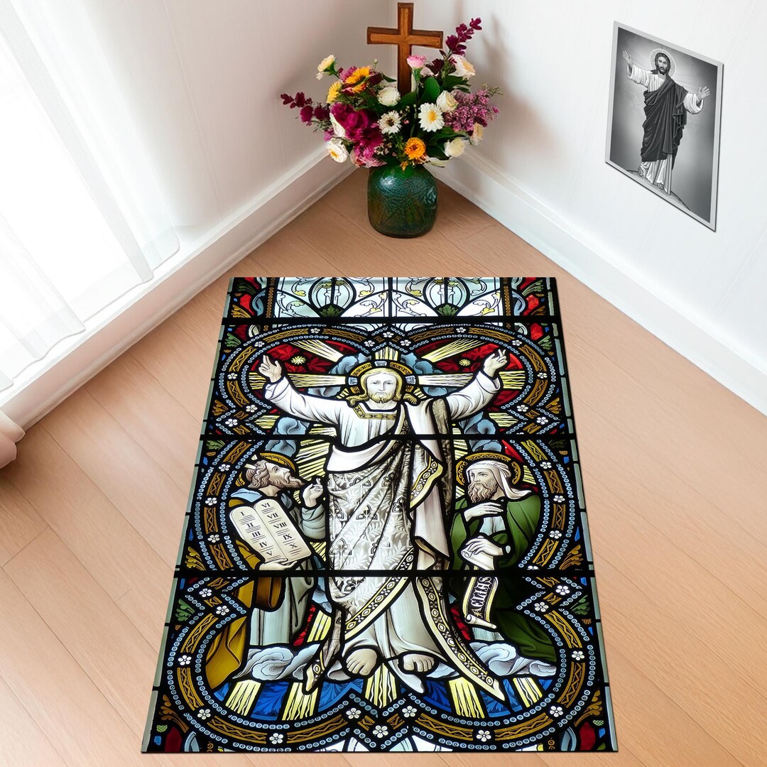 Stained Glass Jesus Rug, Transfiguration of Jesus Prayer Mat, Jesus ...