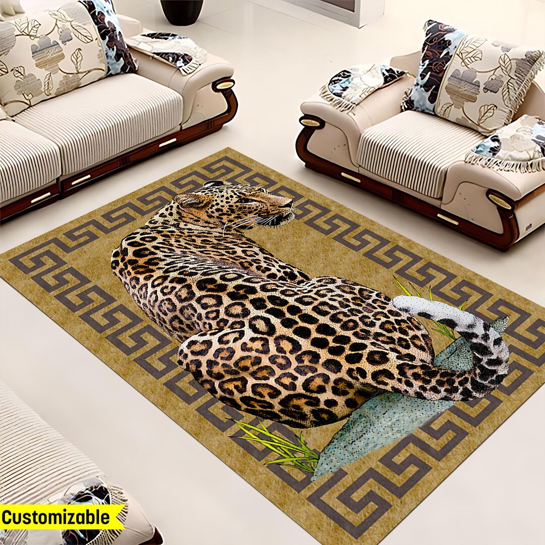 Leopard Rug, Greek Pattern Rug, Luxury Decor Rug, Leopard Decor, Nature ...