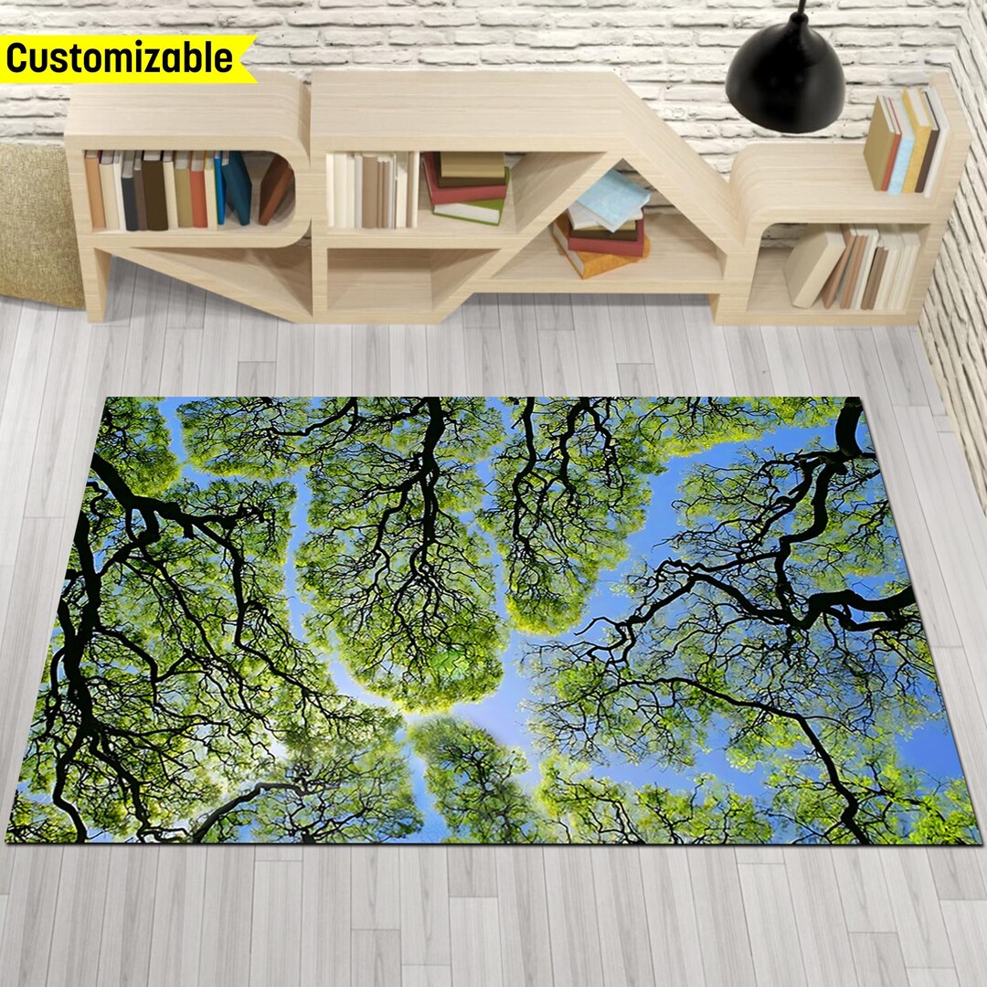 Tree Rug, Nature-inspired Rug, Forest View Rug, Green Leaves Rug ...