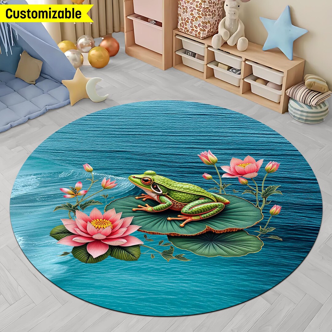 Toad Rug,lotus Rug, Frog Round Rug, Whimsical Rug, Frog Lover Rug,lotus ...