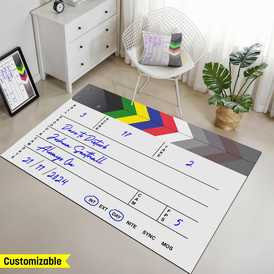Clapperboard Rug, Director Board Rug, Cinema Room Rug, Colored Film ...