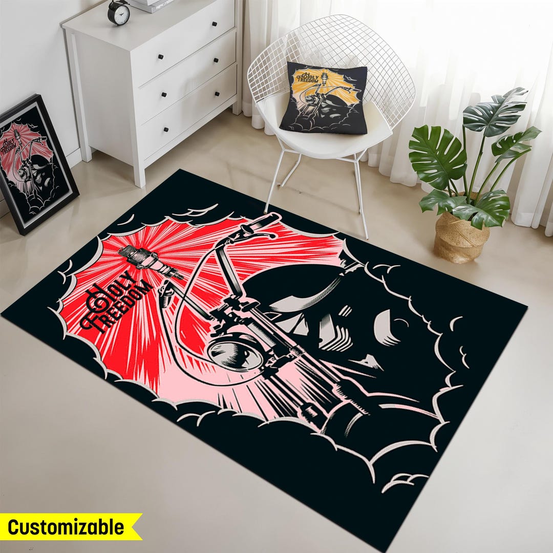 Motorcycle Themed Rug, Biker Decor, Biker Home Decor,classic Motorcycle ...