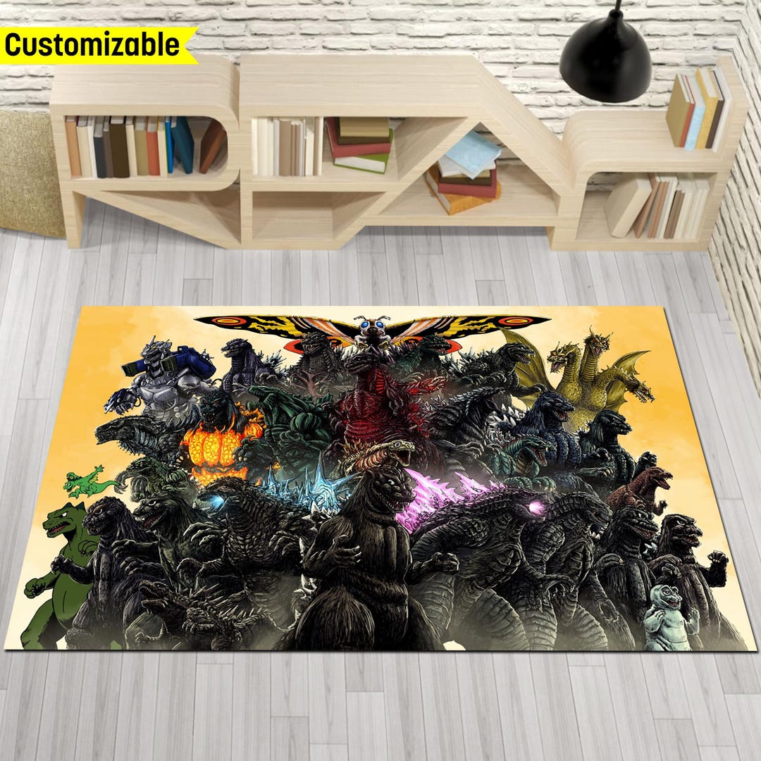 Monster Godzilla Rug, Yellow Godzilla Rug, Godzilla Rug, Colorful ...