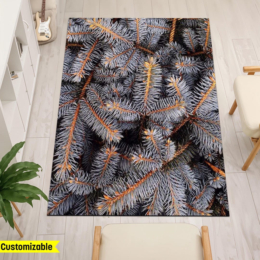 Rustic Forest Patterned Rug, Pine Branches and Cone Motif, Natural ...