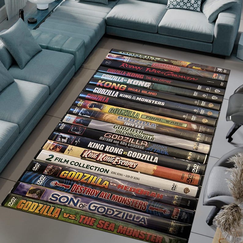 Godzilla VHS Rug, Disc Collection Rug, Dragon Rug, Godzilla Movie Rug ...