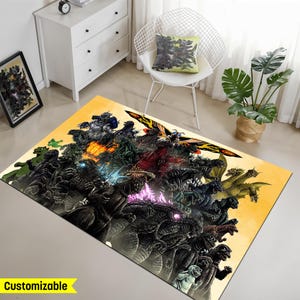 Monster Godzilla Rug, Yellow Godzilla Rug, Godzilla Rug, Colorful ...