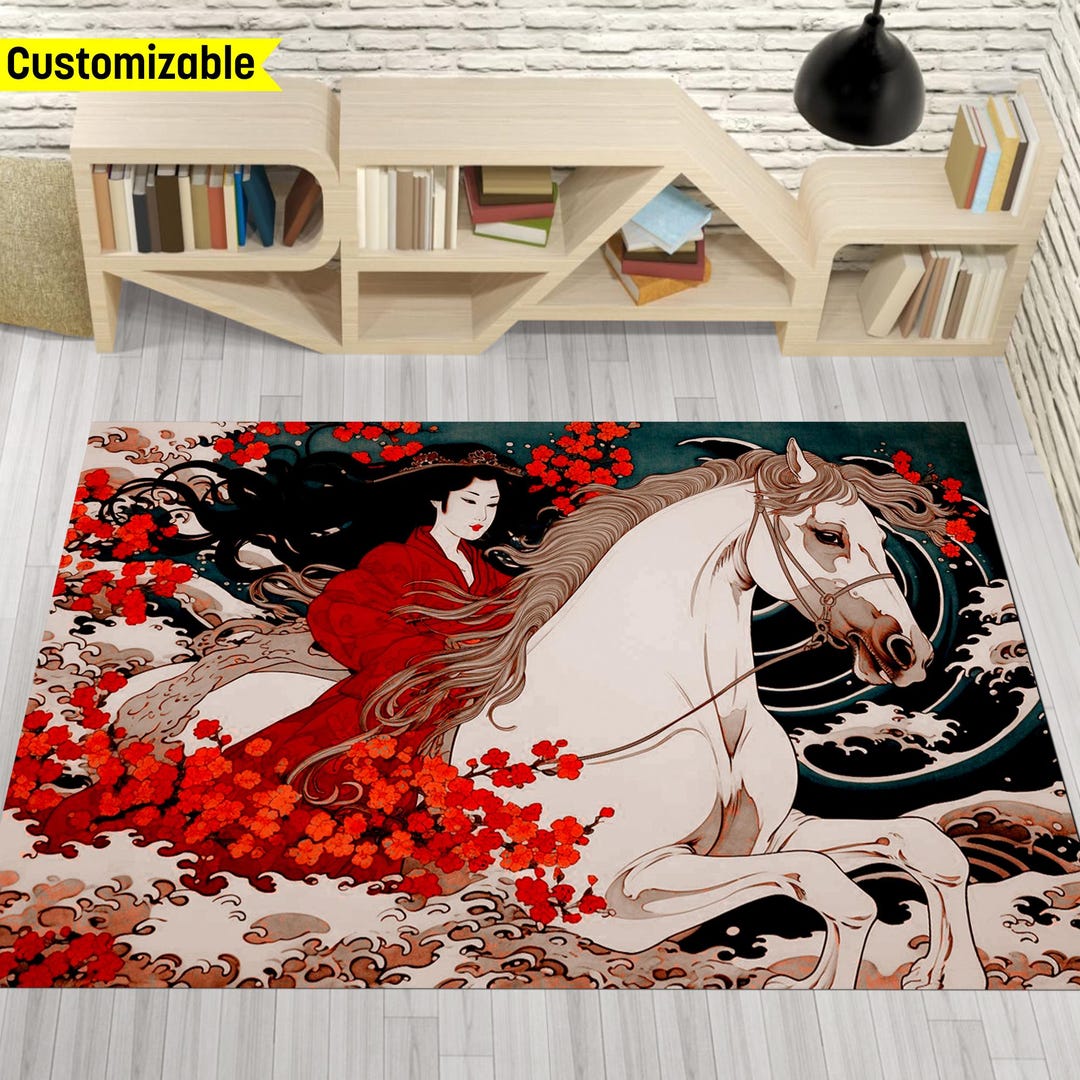 Japanese Girl, Japanese Culture Rug, Cherry Blossom Rug, Geisha Horse ...