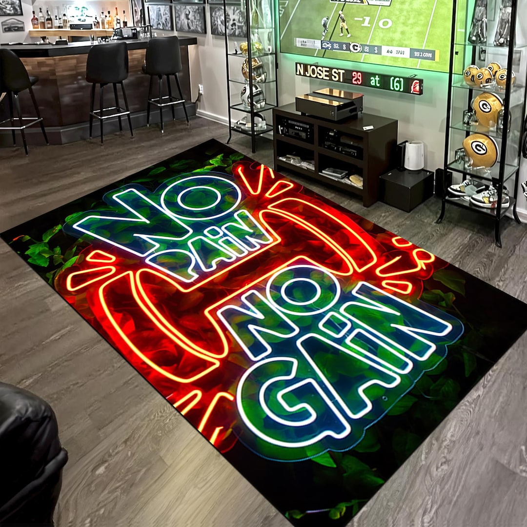 Gym Rug, No Pain No Gain Rug, Gym Room Rug, Sports Room Rug, Fitness ...