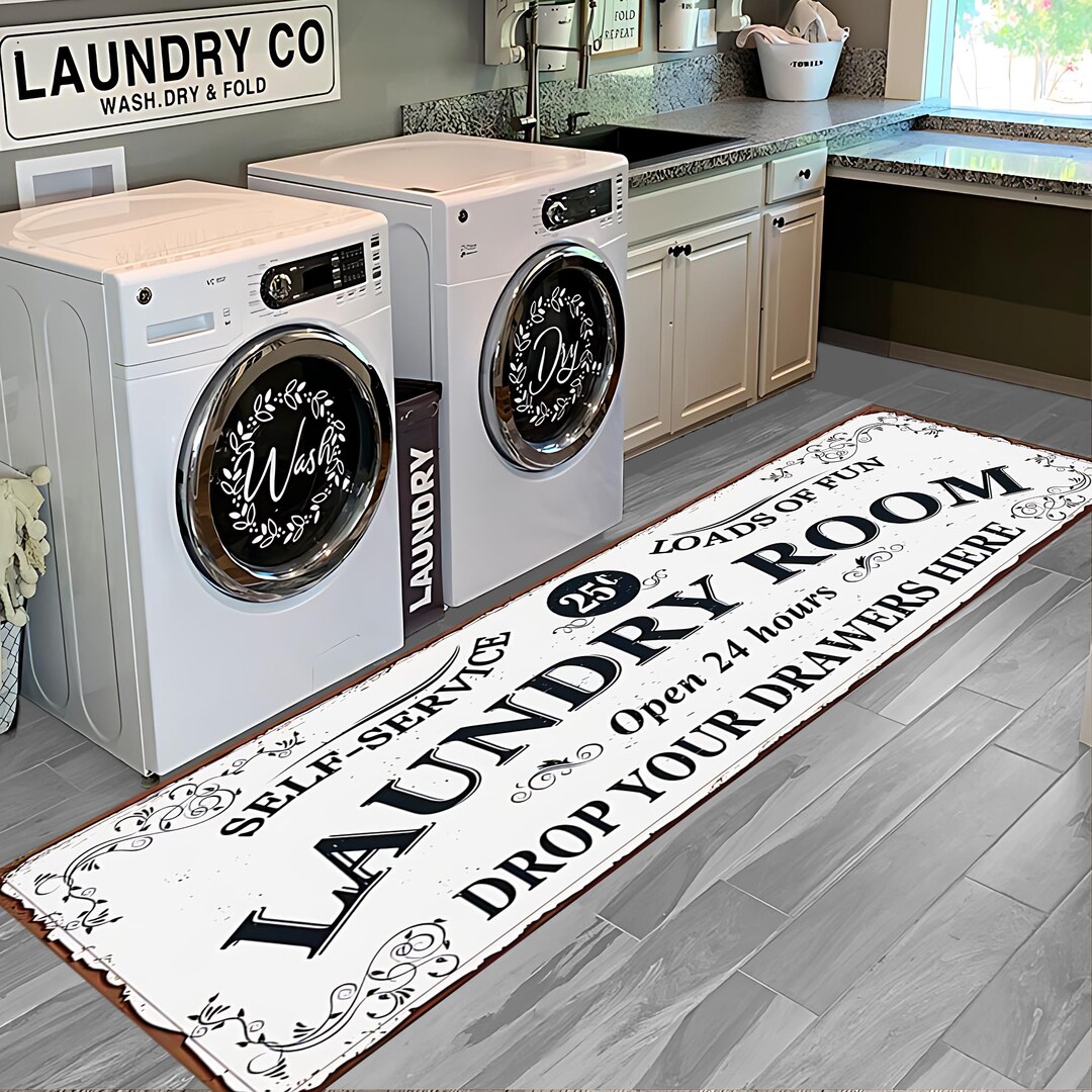 Farmhouse Laundry Sign Rug, Minimalist Laundry Room Decor, Self-service ...