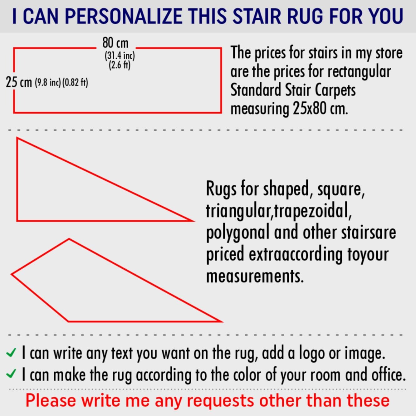Stair Rug, Custom Shaped Stair Rug, Rectangle Triangle Trapezoid & More ...