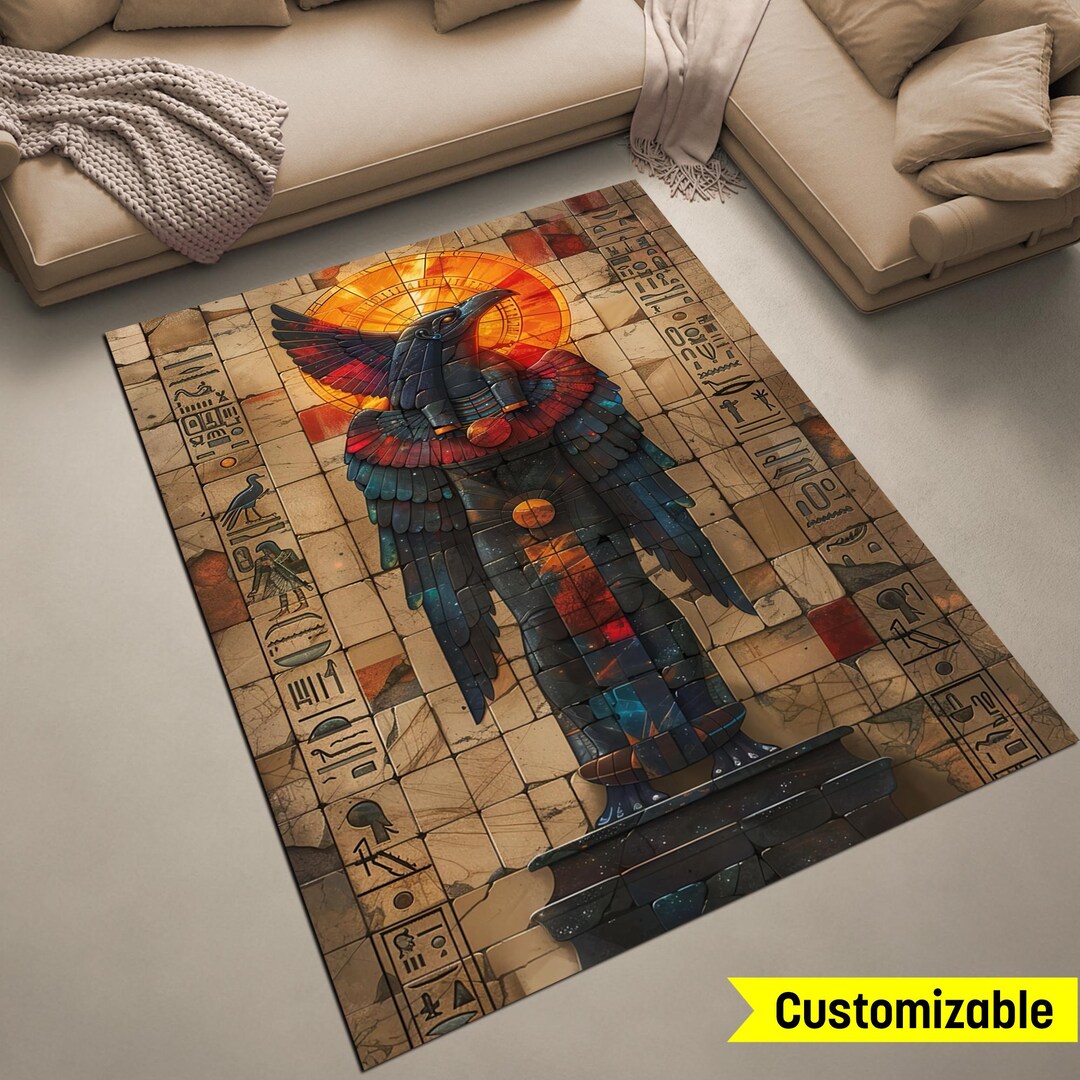 Ancient Egyptian Rug, Horus Rug, Egyptian Raven God Rug, Mythical Rug ...
