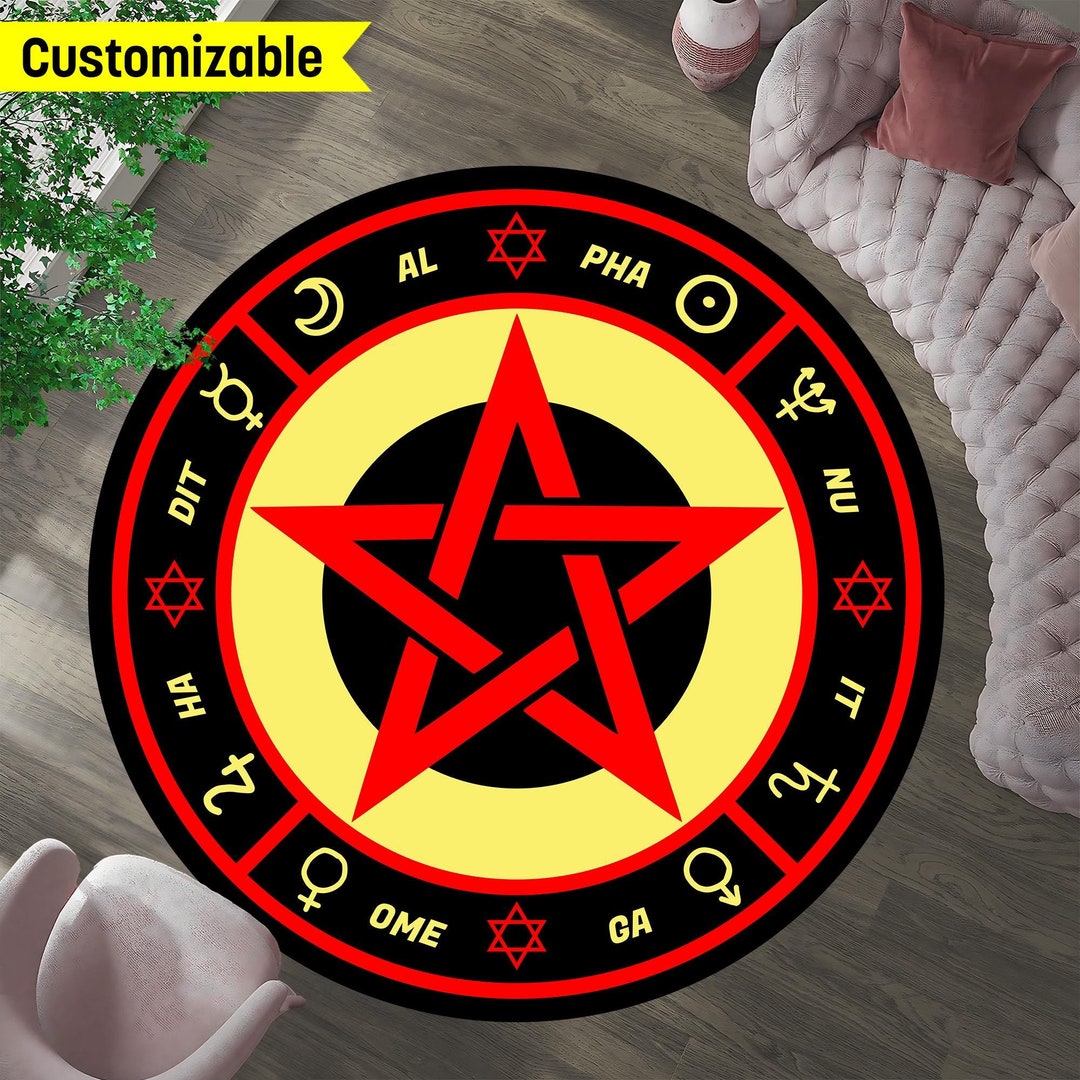 Pentagram Round Rug, Satanism Rug, Zodiac Rug, Devil's Trap Rug ...