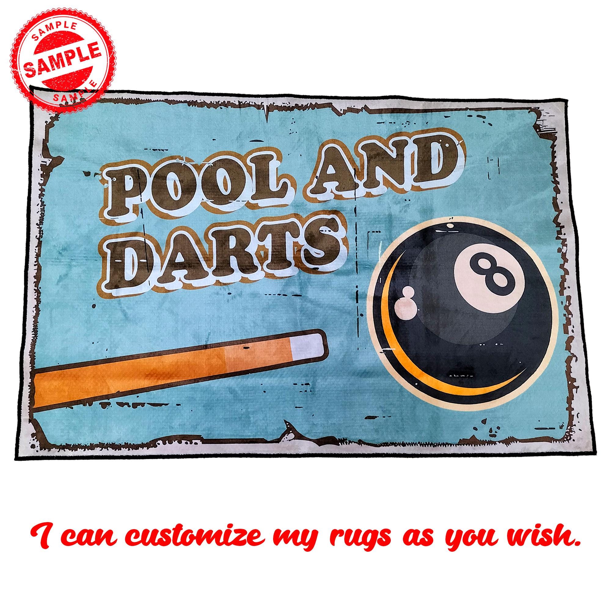 Billiards Wall Art for Game Room, Billiard Table Cue Stick Rug, 8 Ball ...