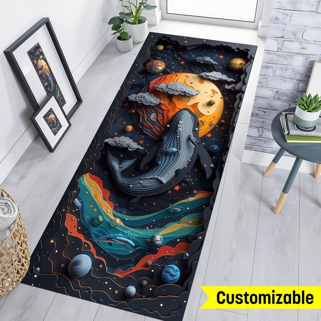 Fish Moon Runner Rug, Planets Runner, Runner Rug, Earth Runner, Fantasy ...