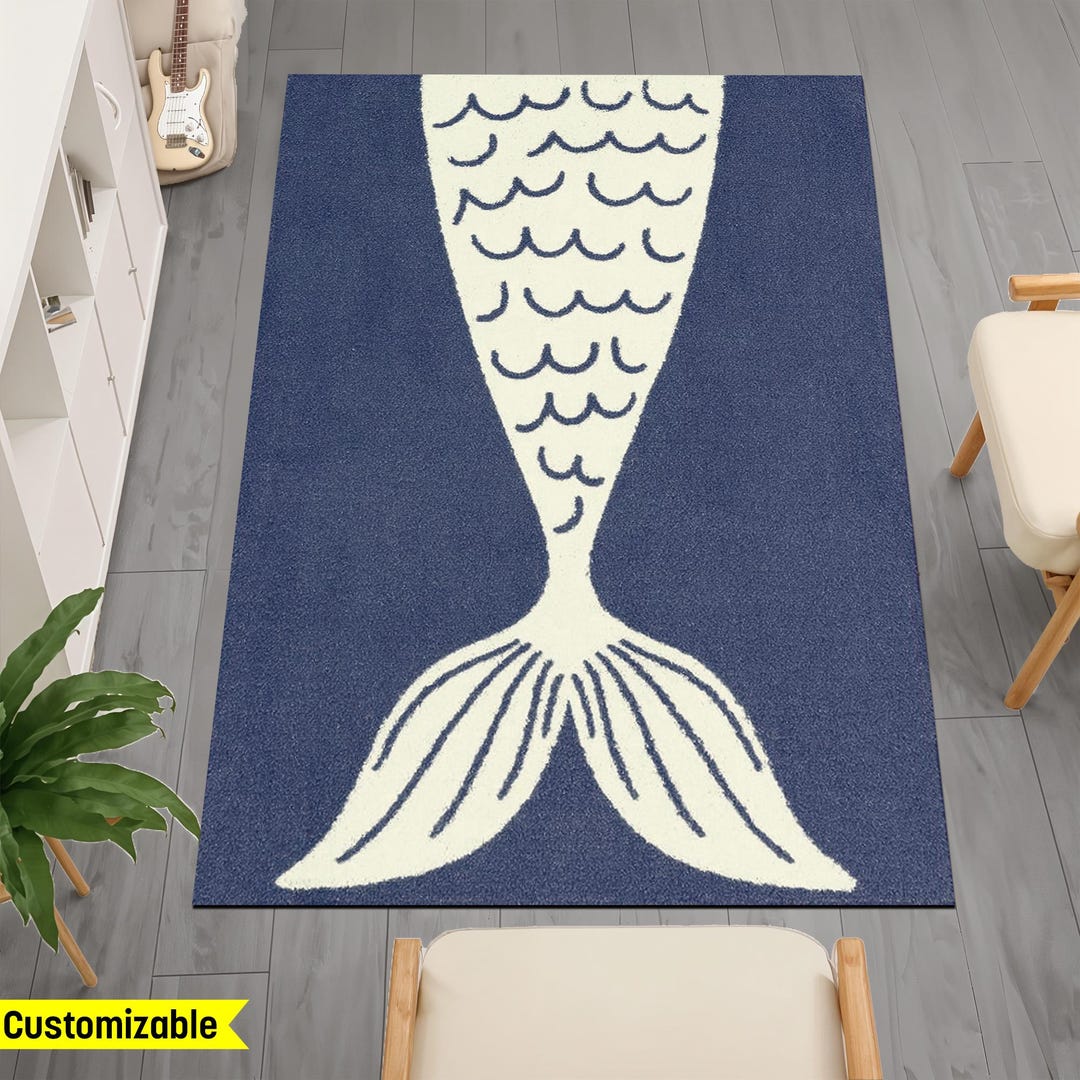 Mermaid Tail Rug, Fish Tail Rug, Mermaid Carpet, Blue Rug, Iridescent ...