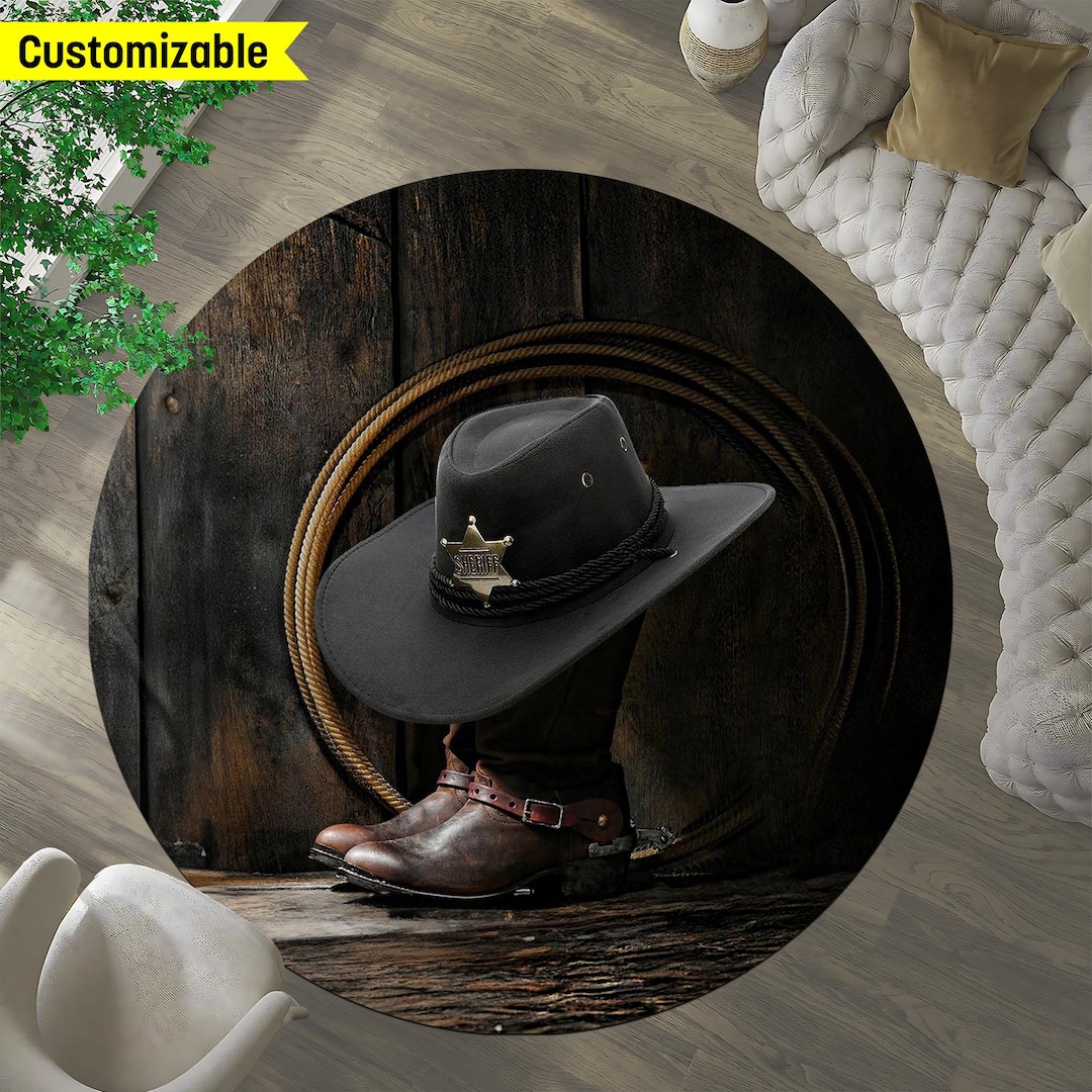 Cowboy Decor Rug,round Rug,cowboy Rug,western Rug,gaucho Rug,american ...