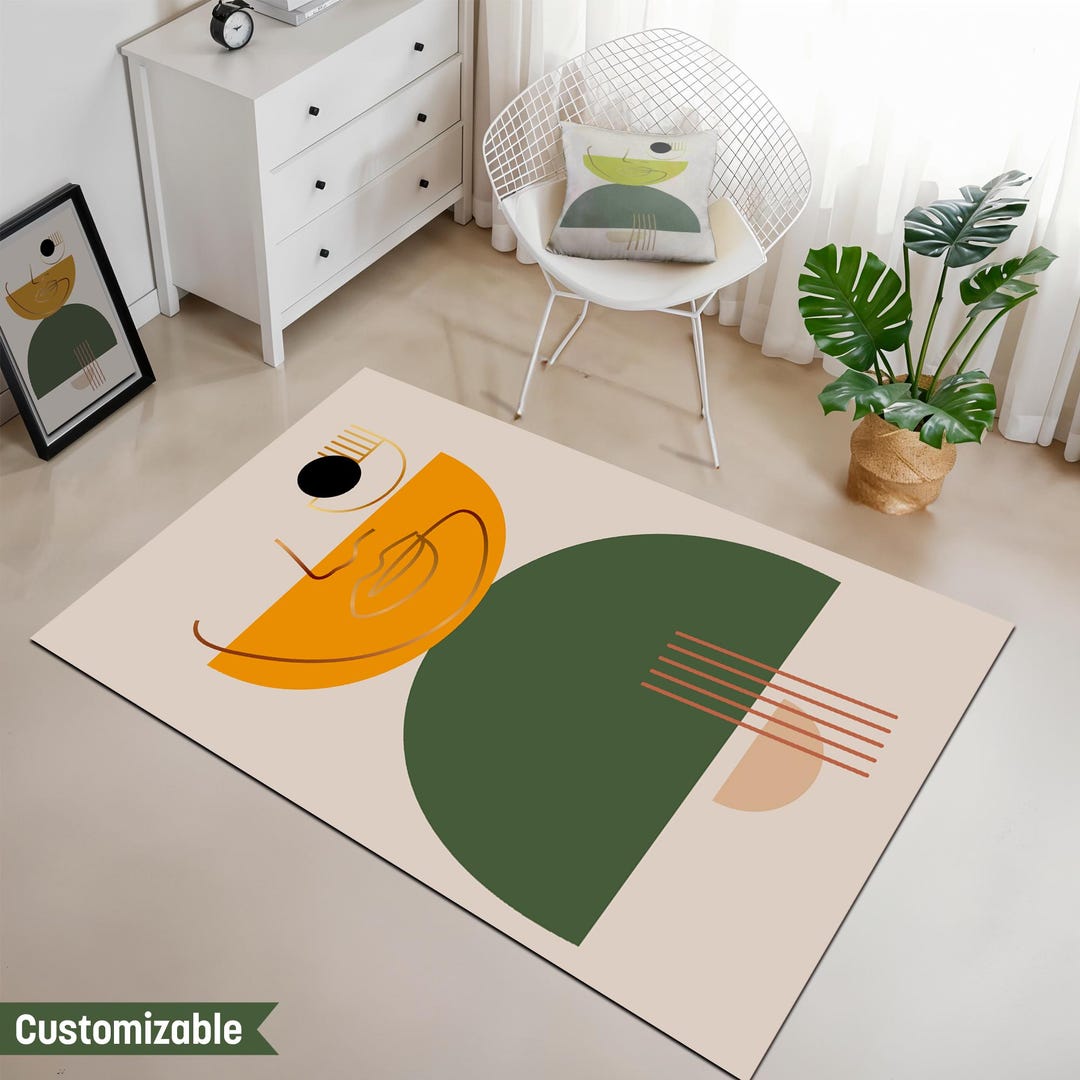 Abstract Face Modern Boho Rug | Minimalist Geometric Line Art Kilim ...