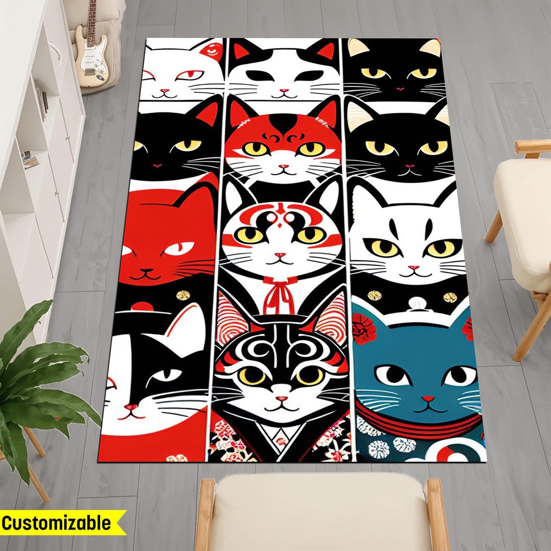 Cat Rug, Pet Rug, Animal Rug, Cat House Rug, Black and White Rug, Cat ...