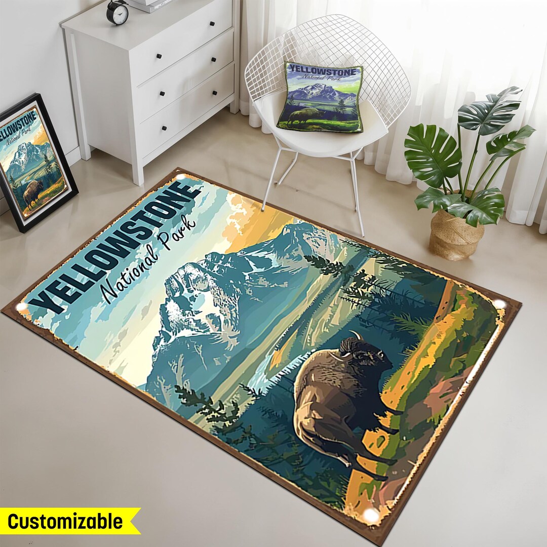 Bison Rug, Farmhouse Rug, Buffalo Rug,lodge Rug, Western Rug, American ...