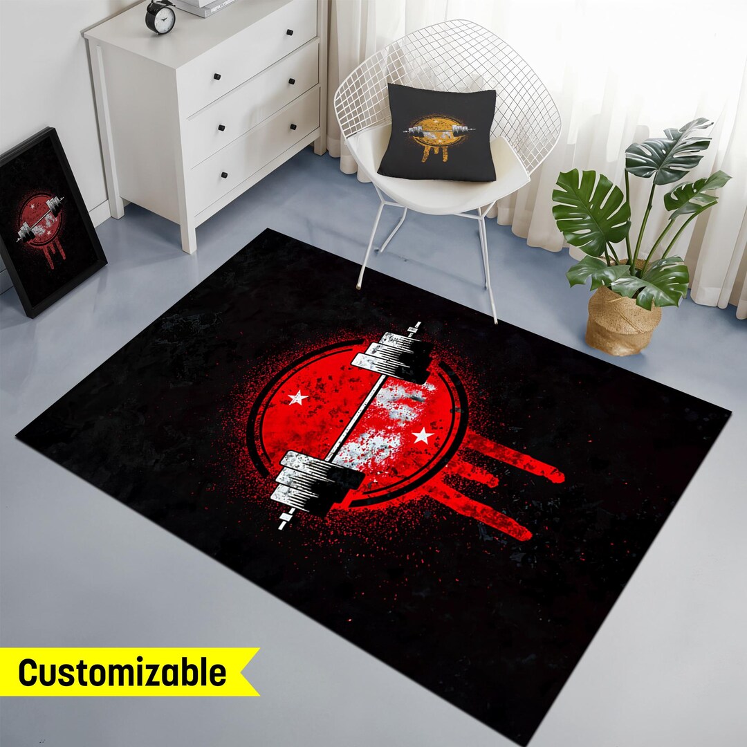 Gym Rug – Dumbbell Sign Rug & Weight Equipment Rug, Fitness Club Rug ...