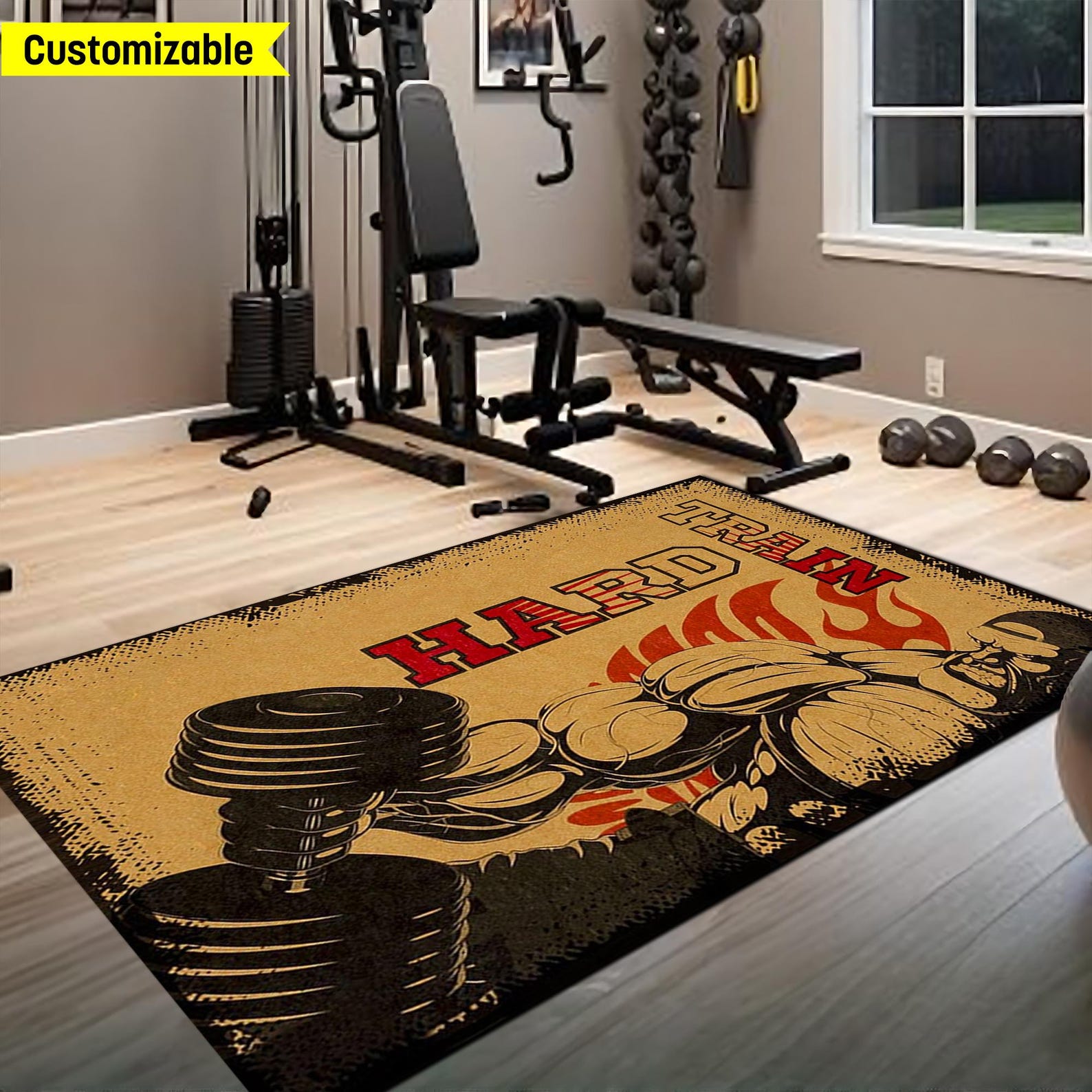 Gym Rug, Bodybulding Rug, Train Hard GYM Rug, Dumbell Rug, Gym Custom ...