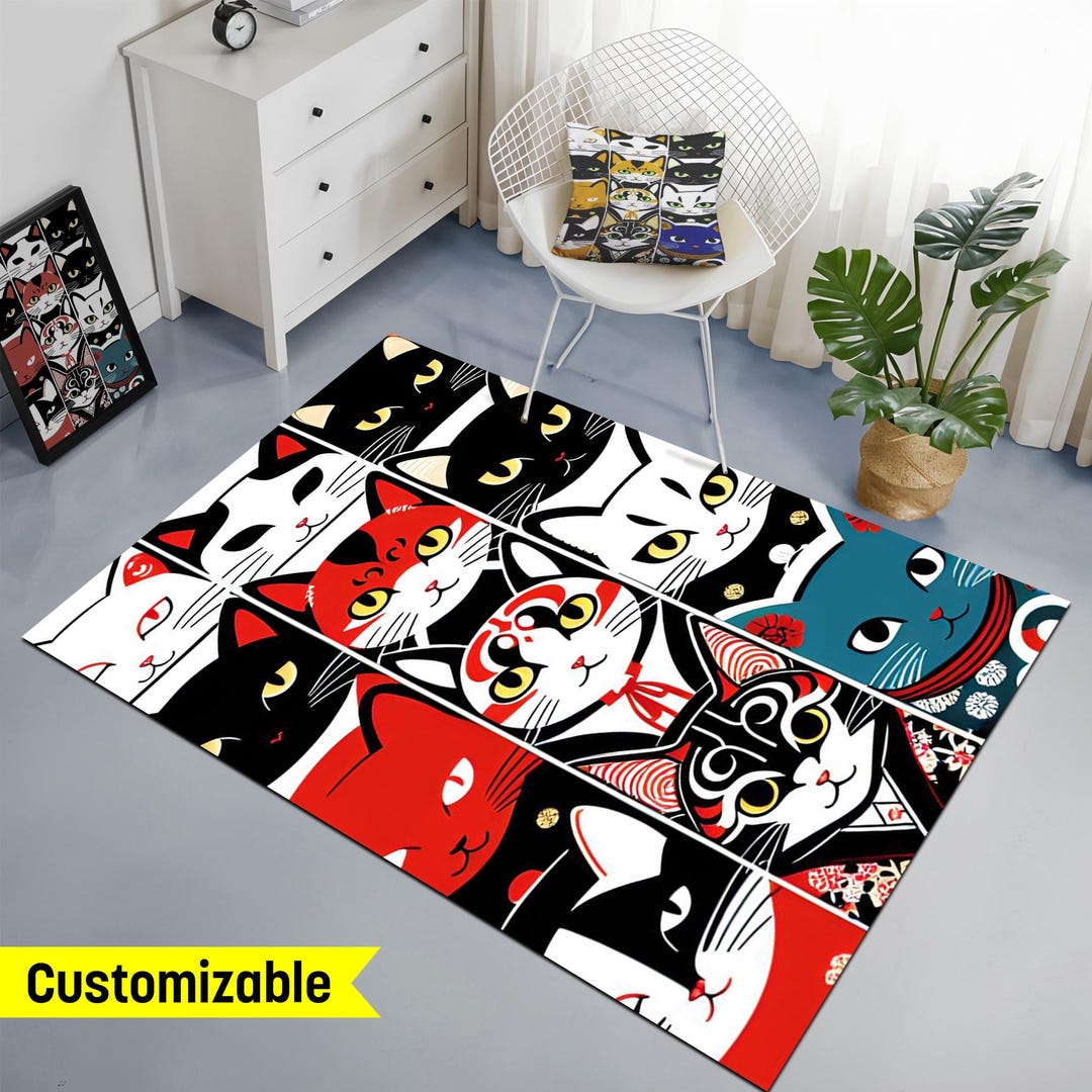 Pet Rug, Cat House Rug, Cat Room Rug,cat Rug,animal Rug,black and White ...