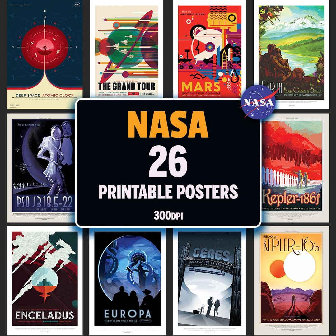 NASA Space Travel Poster Set, Retro Wall Art (printable Art) - Etsy