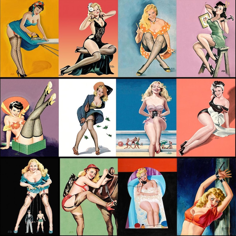 100 Vintage Pin-ups, Pinups Illustration Artworks, Beautiful Women Art, Vintage Wall Art, Retro ...