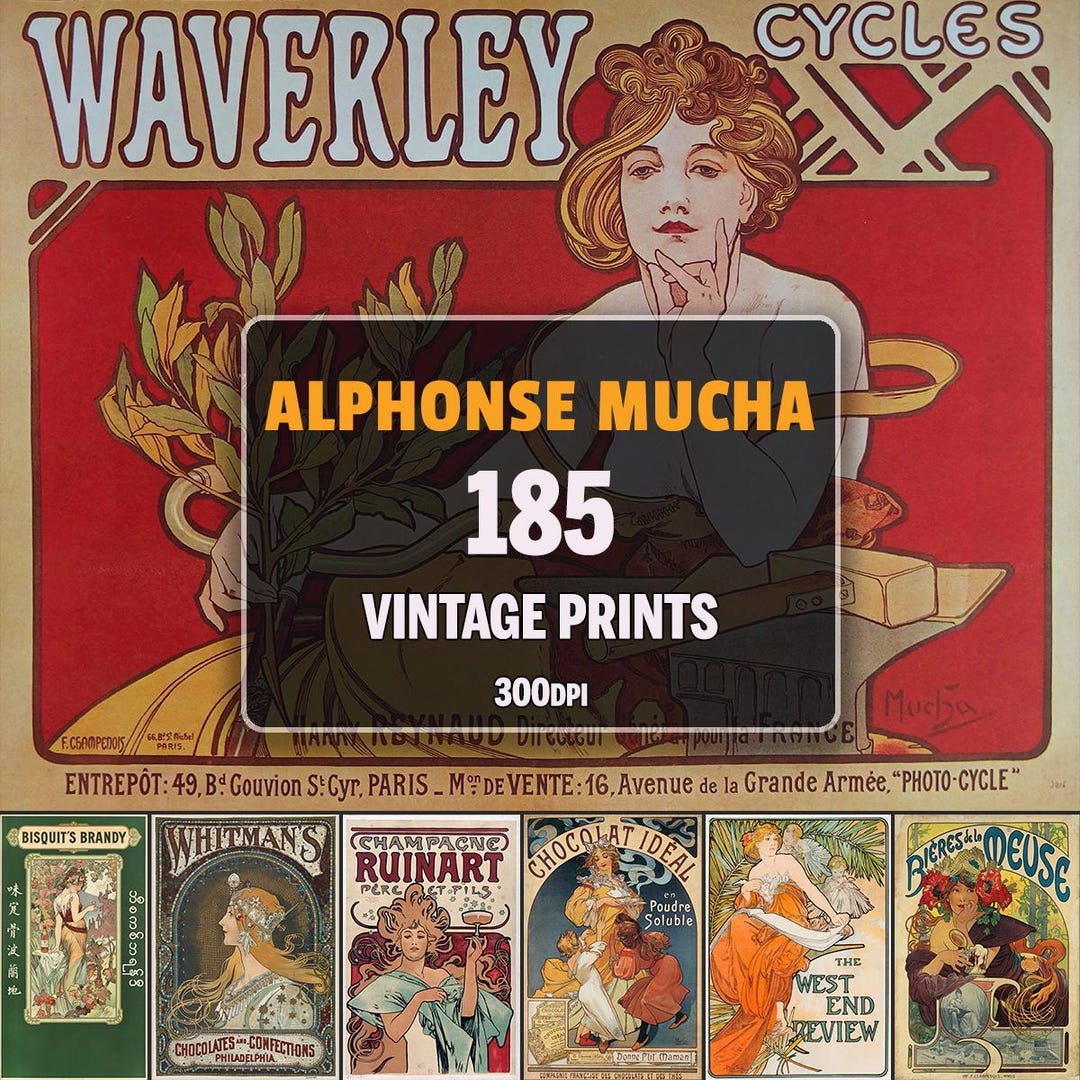 185 Alphonse Mucha Famous Paintings Collection, Digital Print Set ...