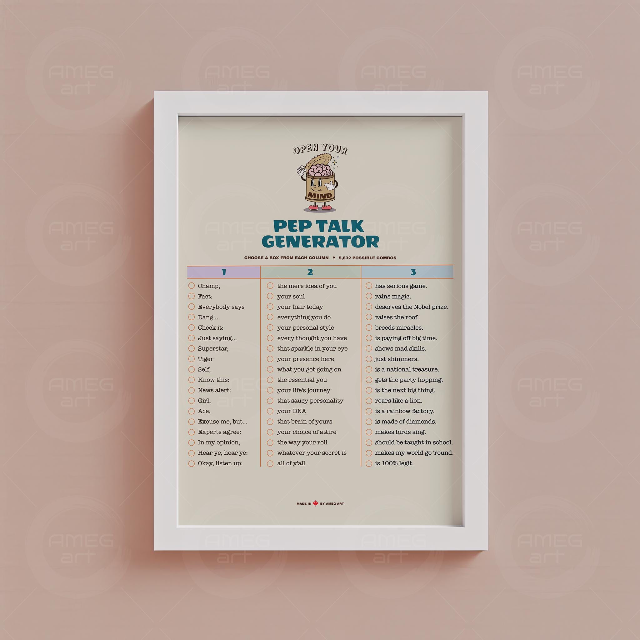 Pep Talk Generator Poster, School Counsellor Gift, Party Games, Office ...