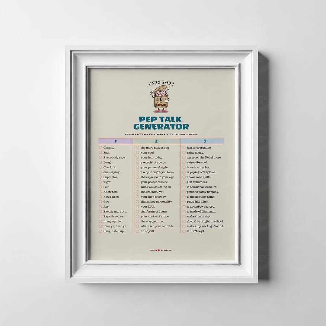 Pep Talk Generator Poster, School Counsellor Gift, Party Games, Office ...
