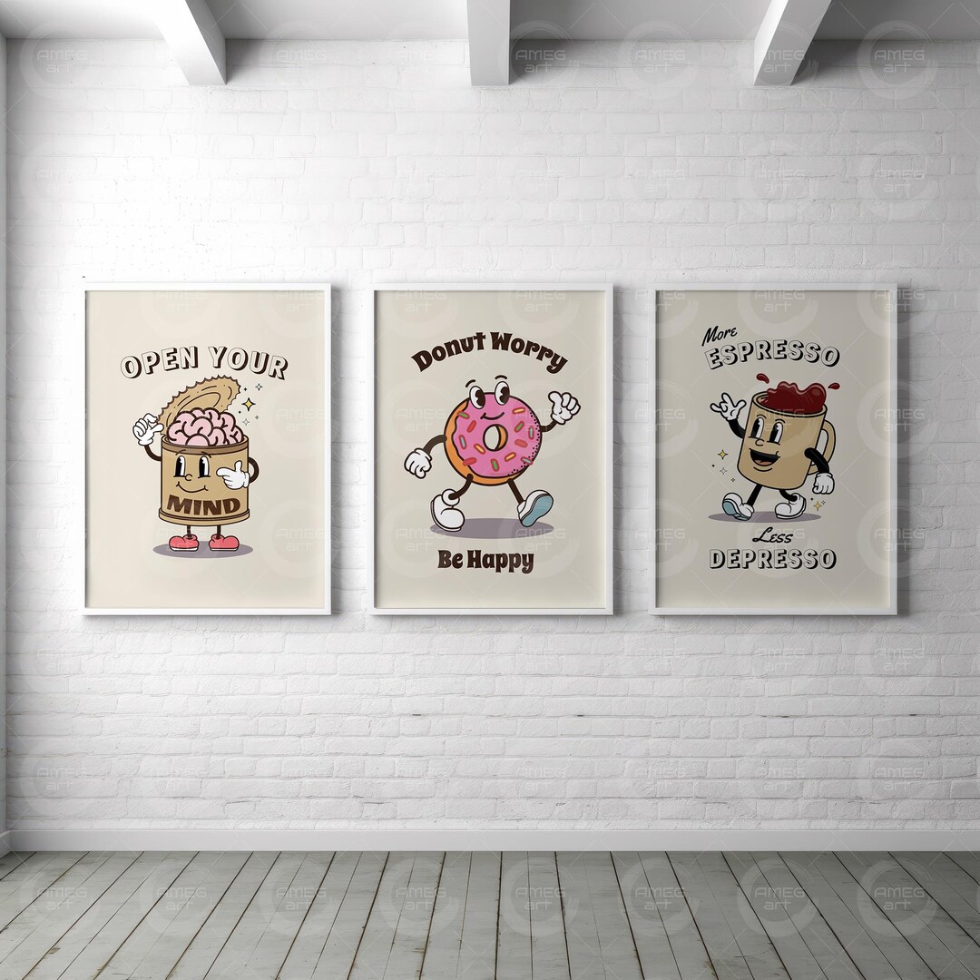 Retro Positive Quote Art Prints, Cartoon Decor Set (digital Download ...