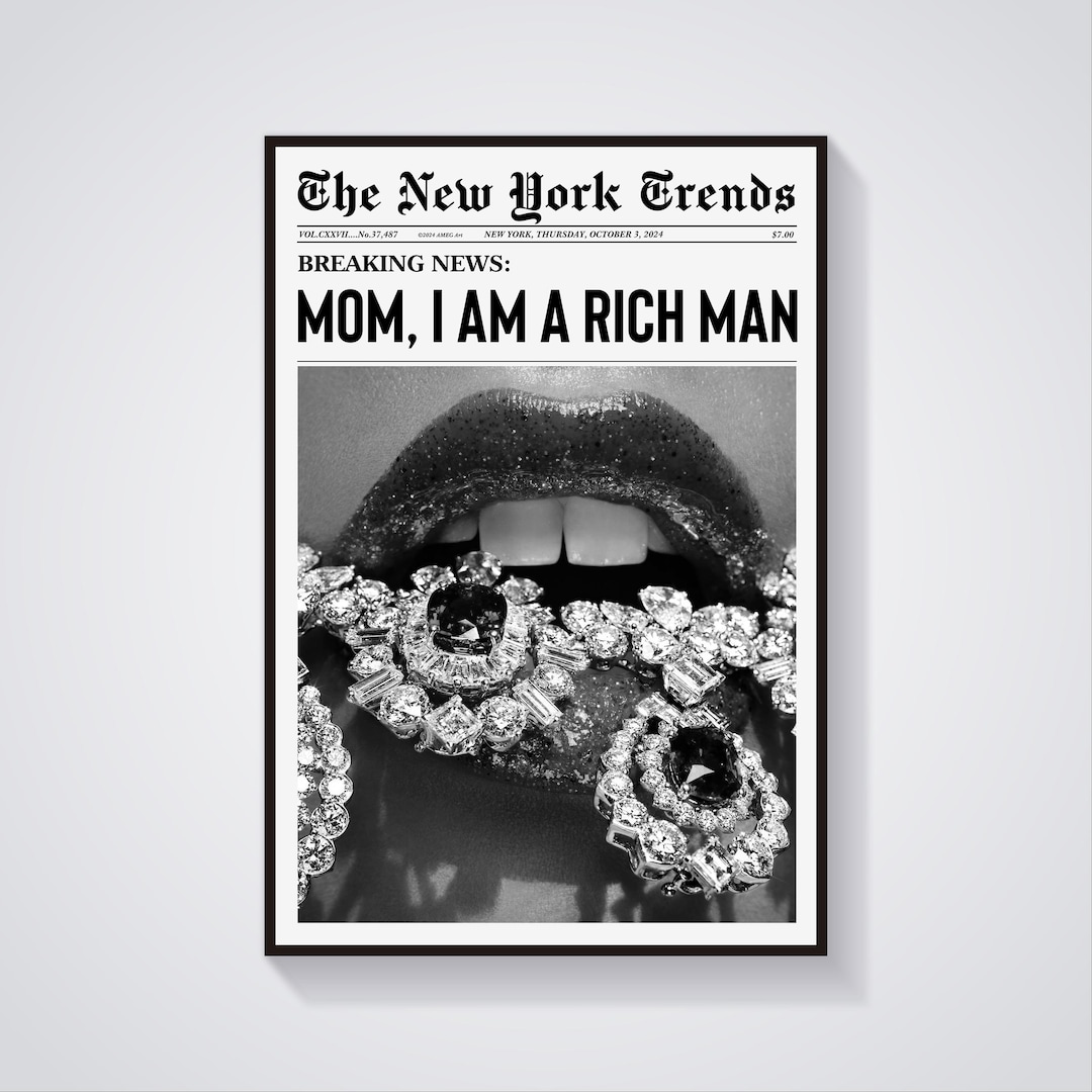 Trendy "mom, I Am a Rich Man" Newspaper Print Poster (digital Download ...