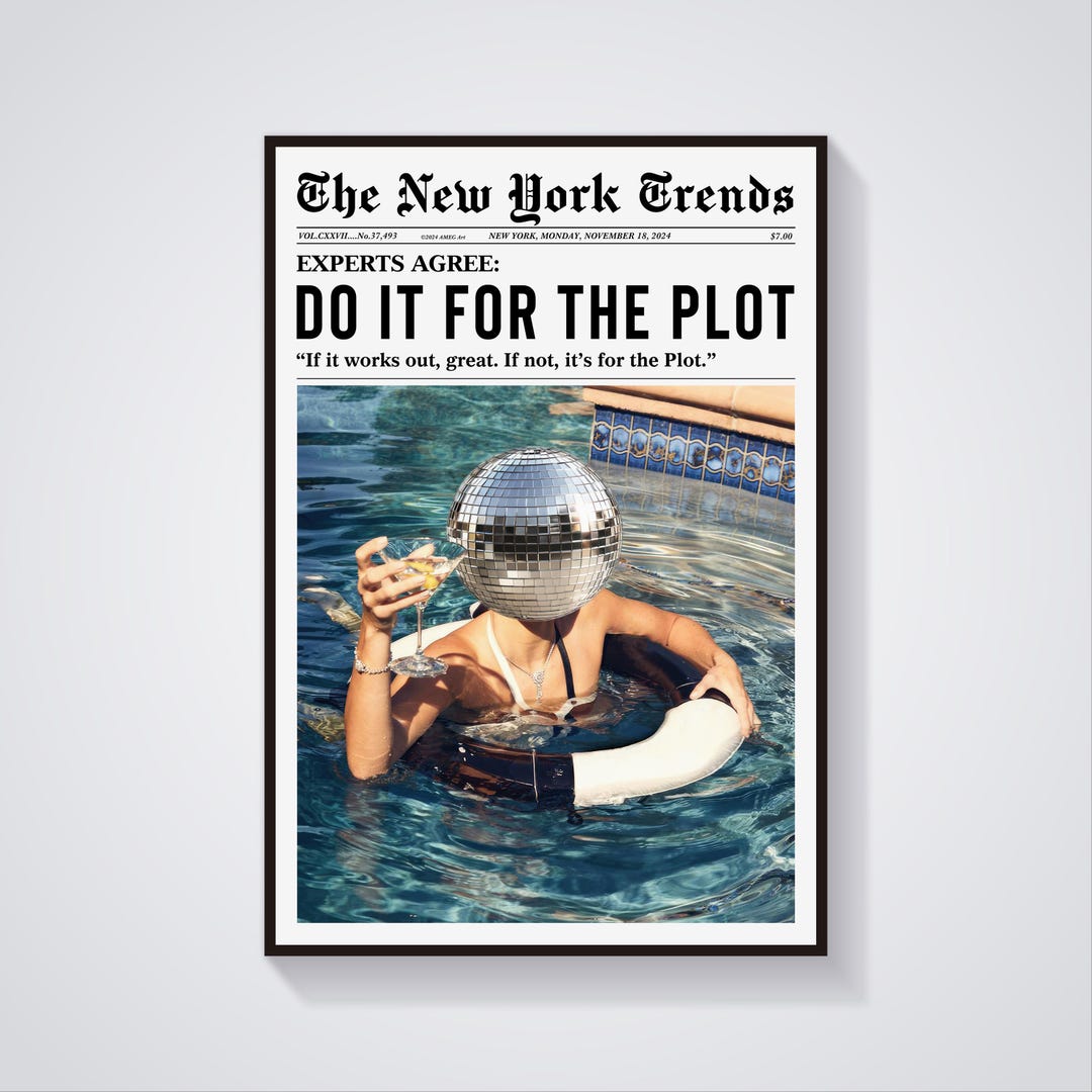 Trendy Newspaper Print, Disco Ball Poster, Funny Wall Art (instant ...
