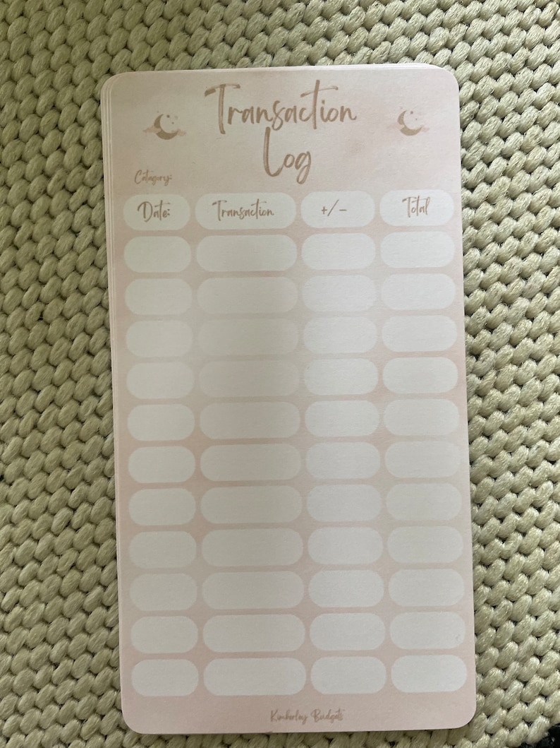Pink Moon Transaction Log Slips Kimberley Budgets Cash - Etsy