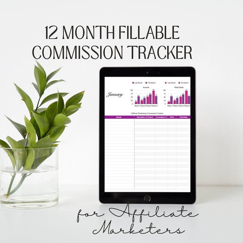 12 Month Commission Tracker for Affiliate Marketers - Etsy
